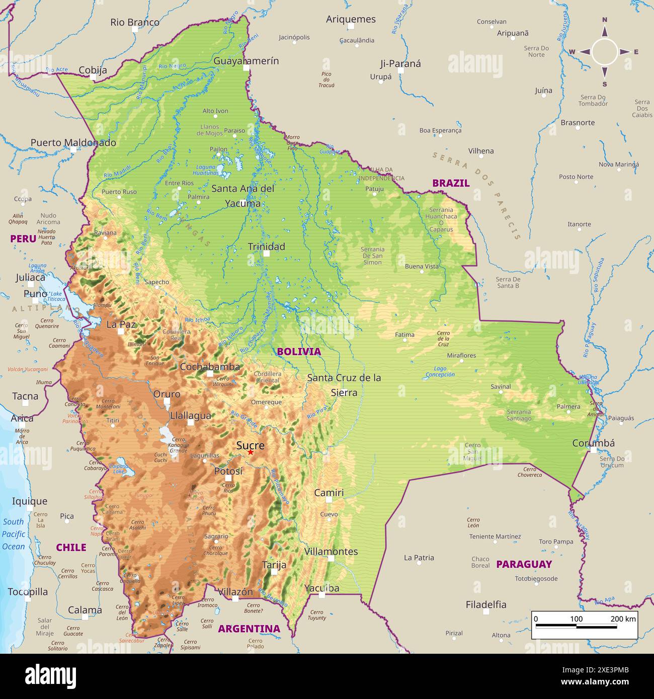 Physical map of Bolivia Stock Vector Image & Art - Alamy