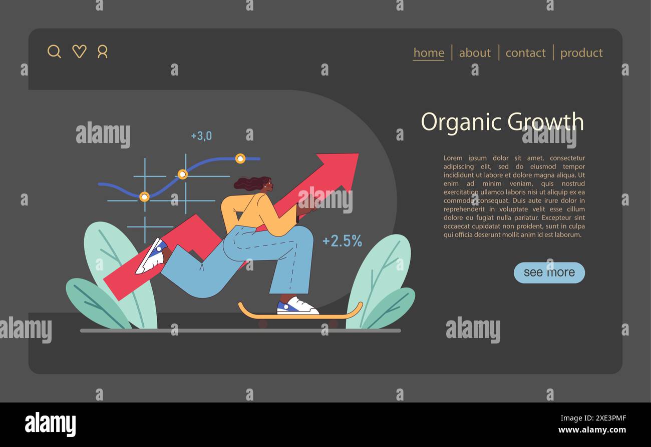 Organic Growth concept. Woman on skateboard propels business chart ...