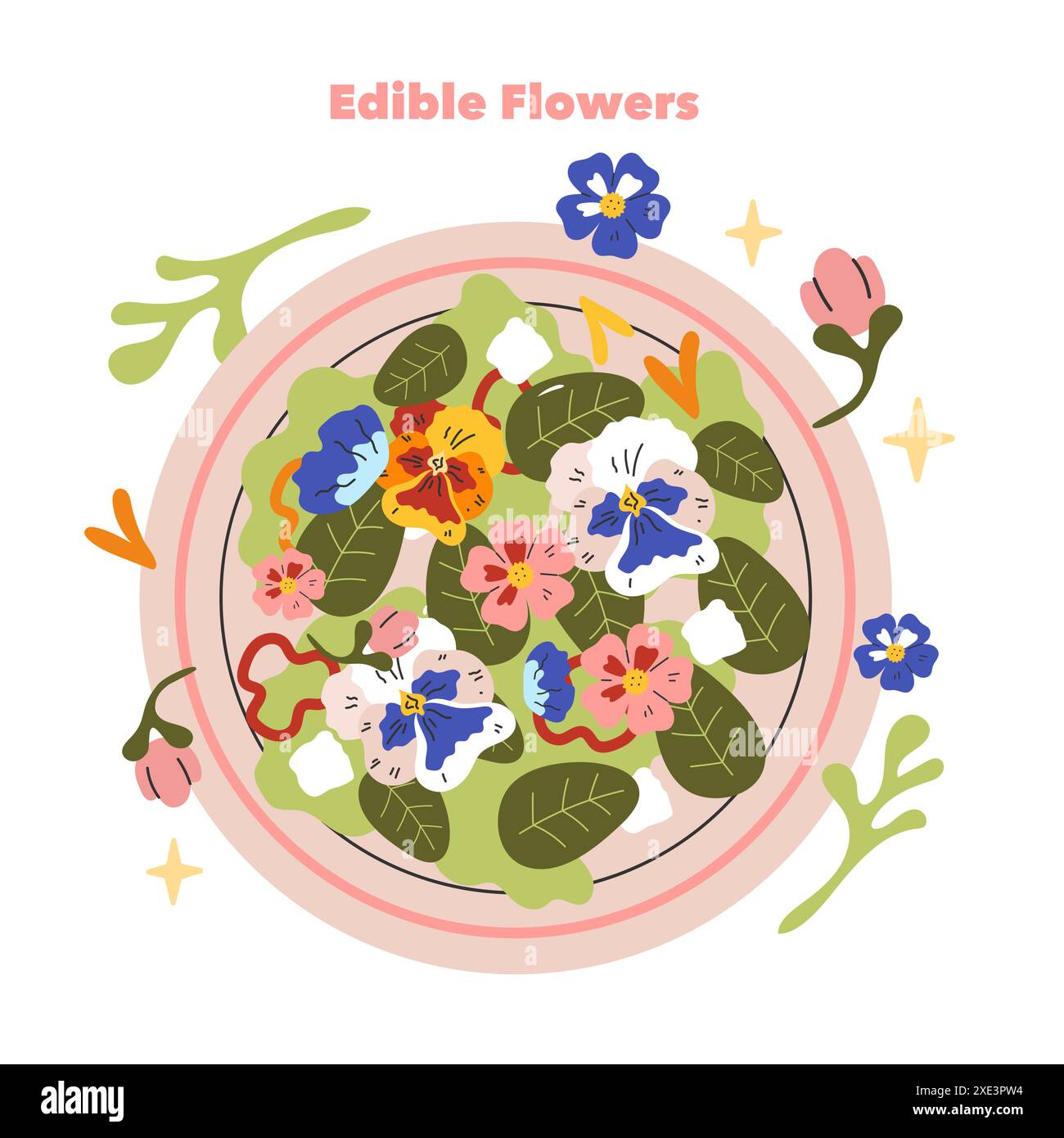 Emerging Ingredients concept. A vibrant display of edible flowers on a ...