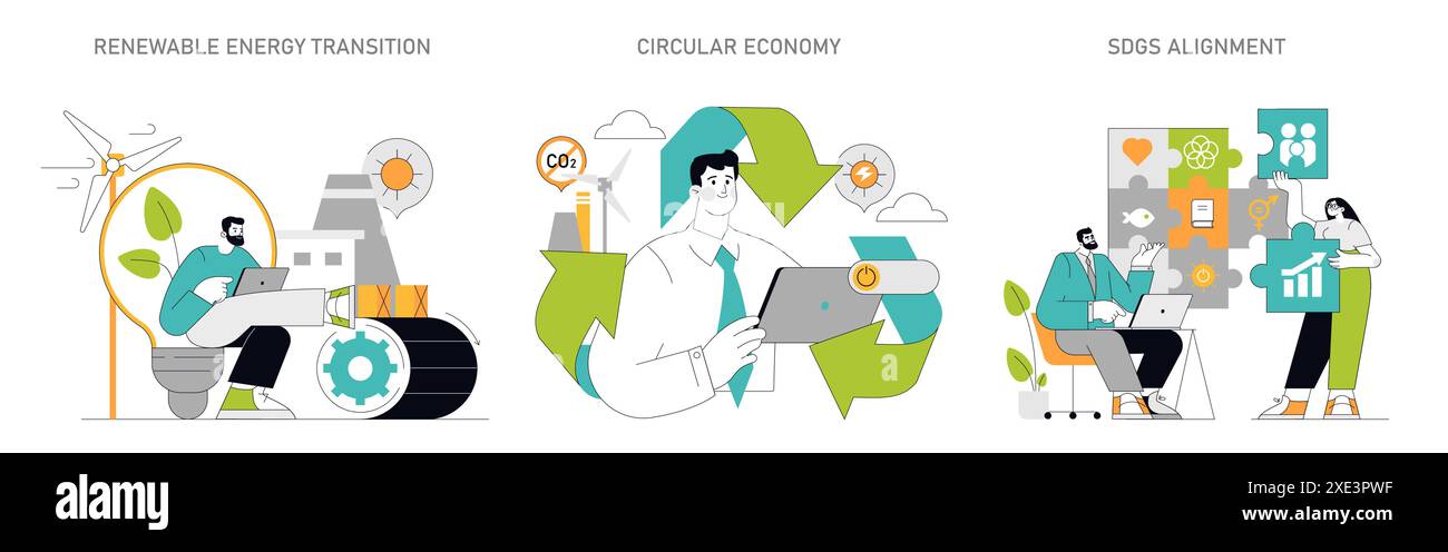 Sustainability and CSR illustration Renewable energy, circular ...