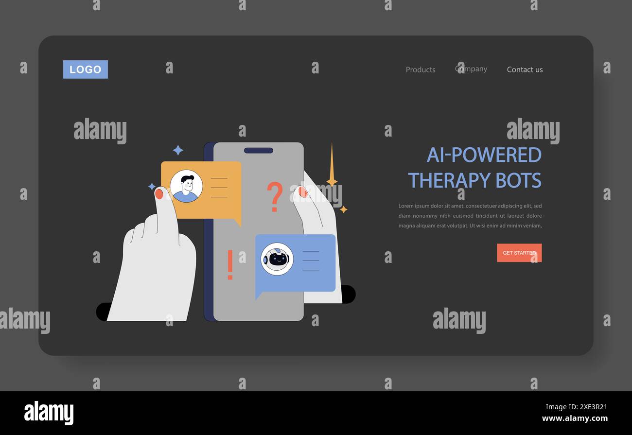 AI-Powered Therapy Bots concept. An illustration showing digital mental health assistance ...
