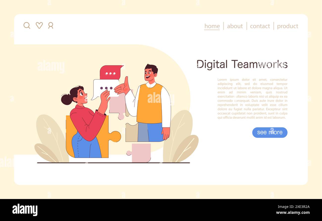 Collaboration concept. A duo engages in digital teamwork, merging ideas ...