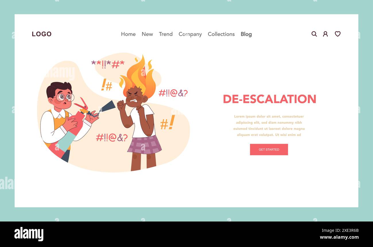 De-escalation concept. Illustration of a child using calmness to soothe ...