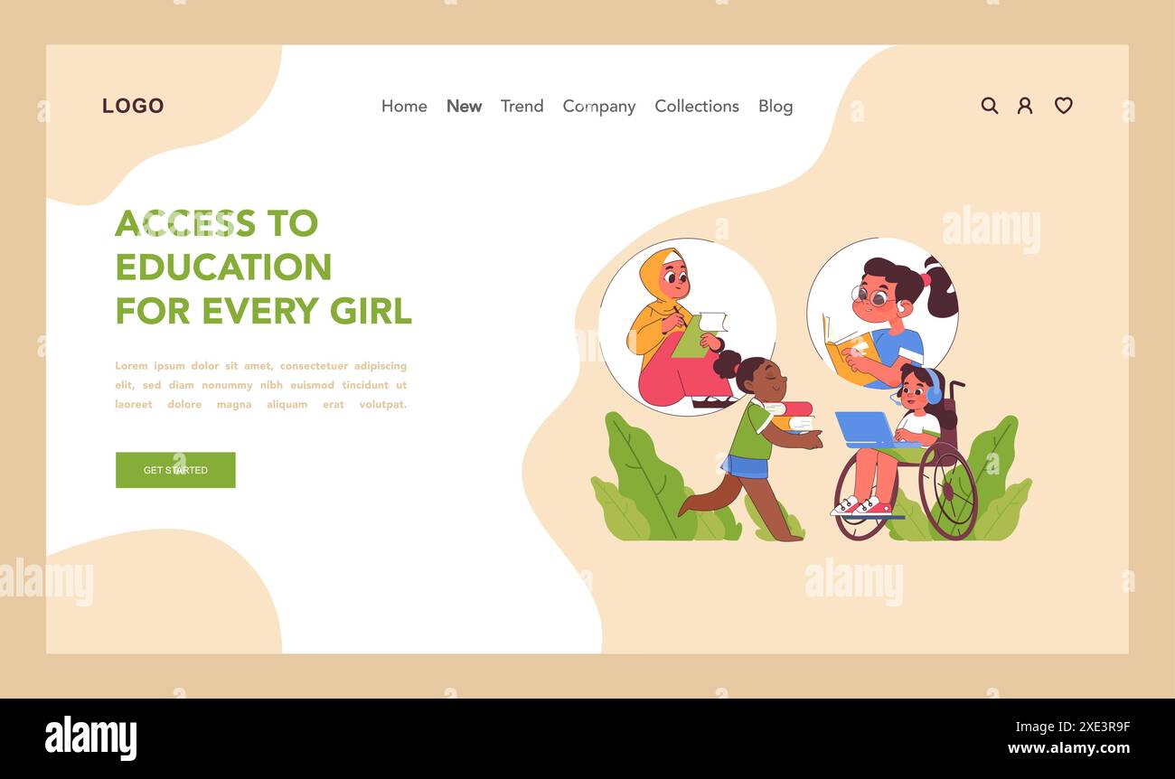 Access to education for every girl concept. Diverse girls studying, one ... Access to education for every girl concept. Diverse girls studying, one ...