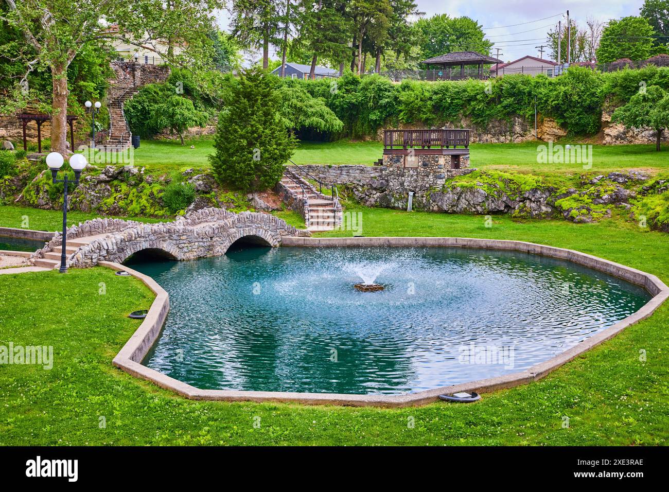 Ornamental Pond and Stone Bridge in Huntington Sunken Gardens Eye-Level ...