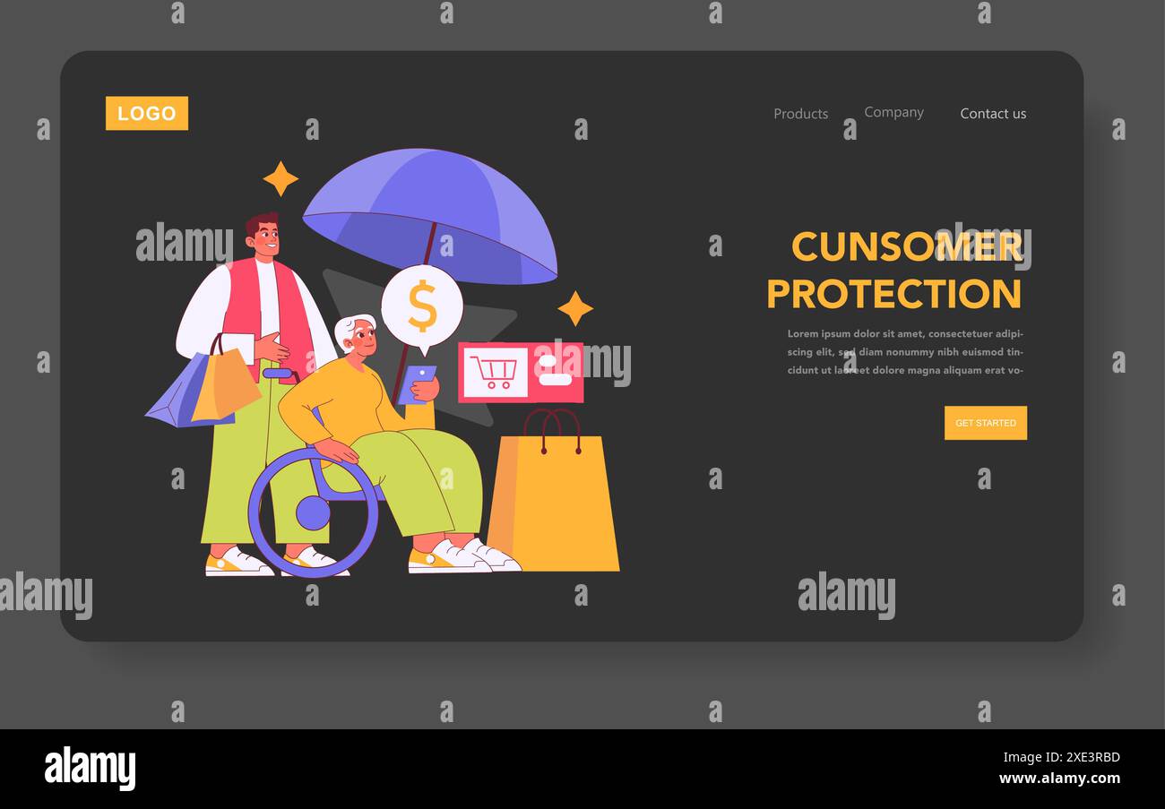 Consumer Protection concept. An illustration showing a cheery senior ...