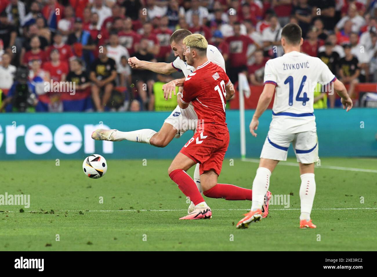 MUNICH, GERMANY - JUNE 25: Strahinja Pavlovic of Serbia and Jonas Wind ...