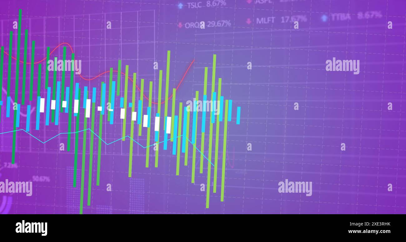Image of financial data processing over purple background Stock Photo ...