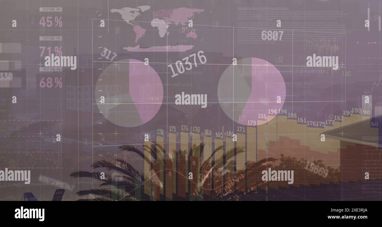 Image of changing numbers and statistical data processing against ...