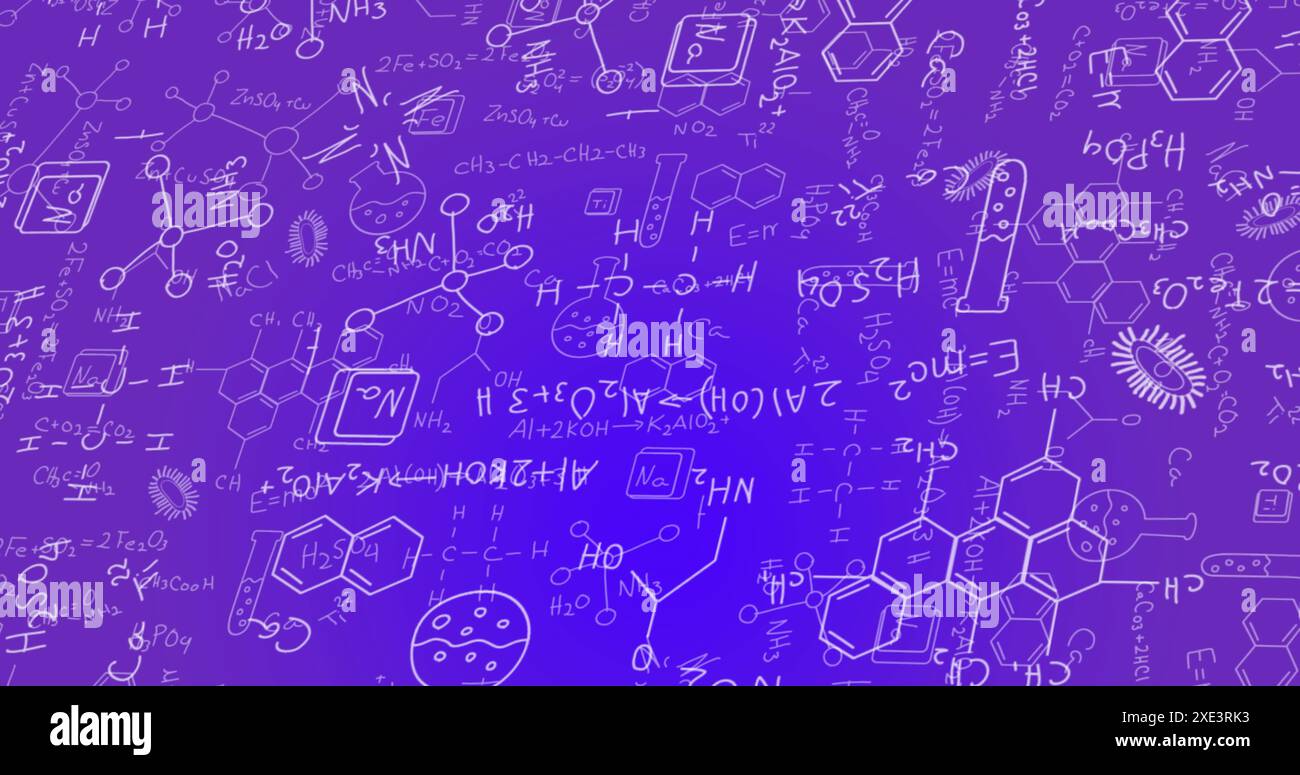 Image of science concept icons and mathematical equations against blue ...