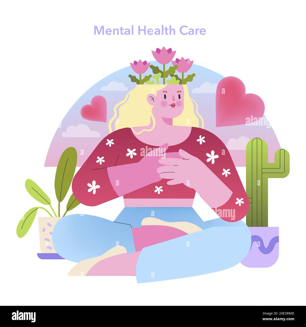 Mental Health Care concept. Illustration of a serene figure in ...