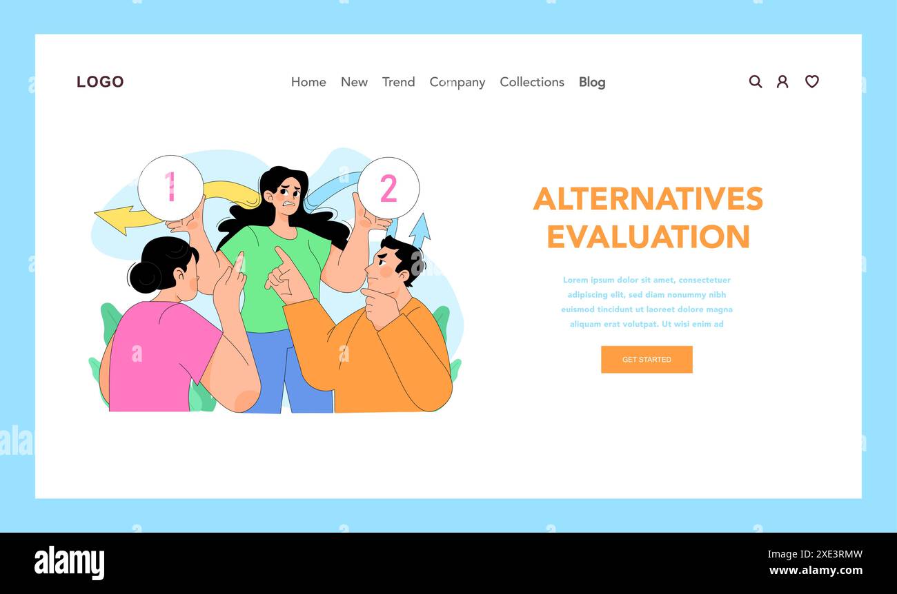 Alternatives evaluation concept. Group deliberates on options with ...