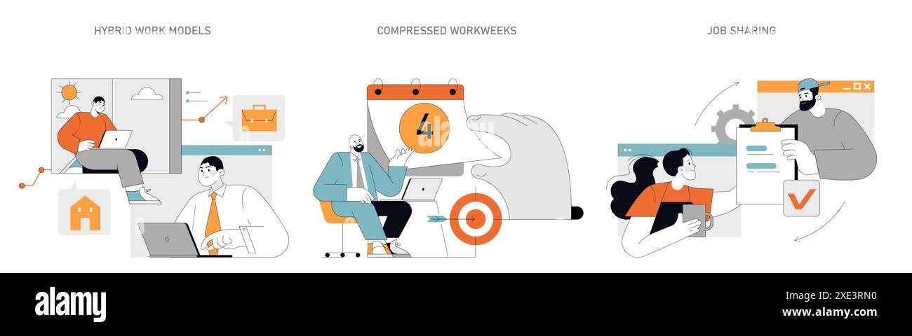 Hybrid Work Models concept Navigating the blend of home and office setups Embracing flexible ...