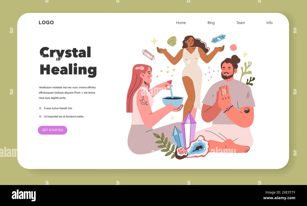 Alternative Medicine concept. People practicing crystal healing with ...