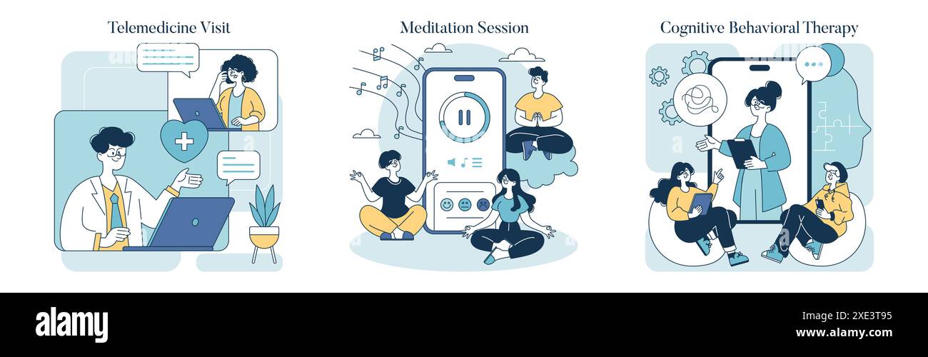 Wellness Technology set. Digital health advancements embracing ...