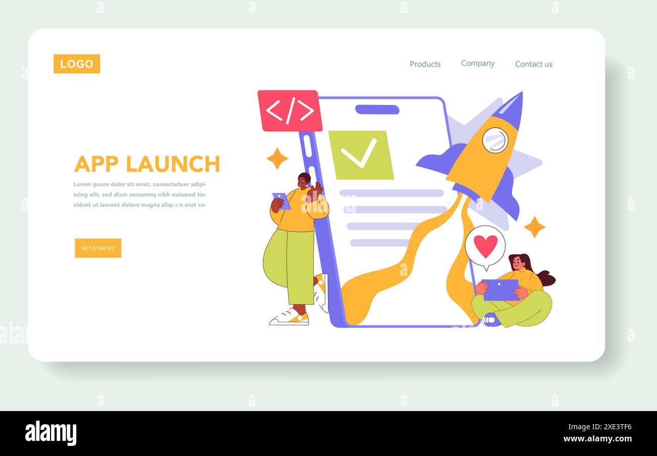 Branded App concept. Successful mobile application launch with engaging ...