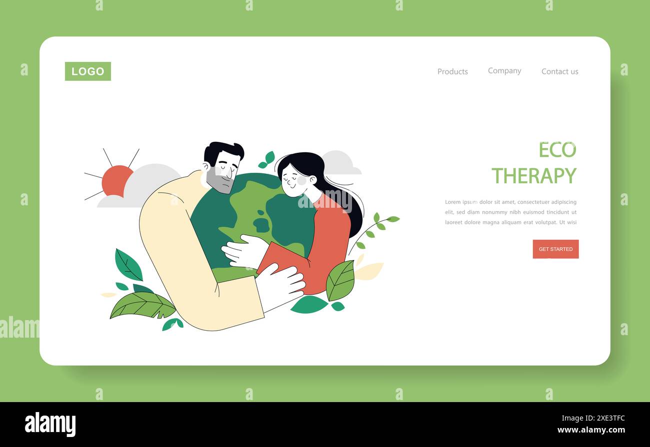Eco Therapy concept. Illustration of a couple embracing a stylized ...