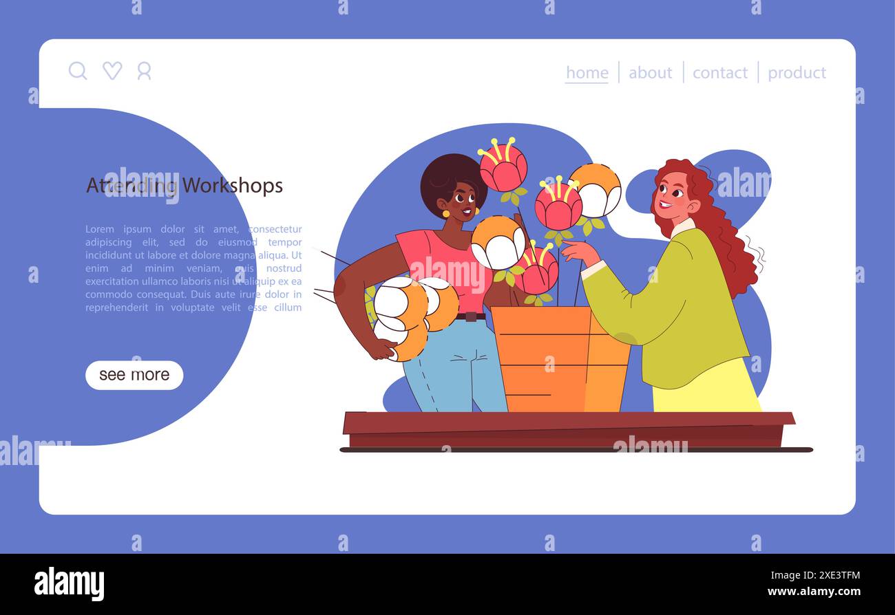 Workshop participation concept. Friends engaging in creative flower arrangement. Skill ...