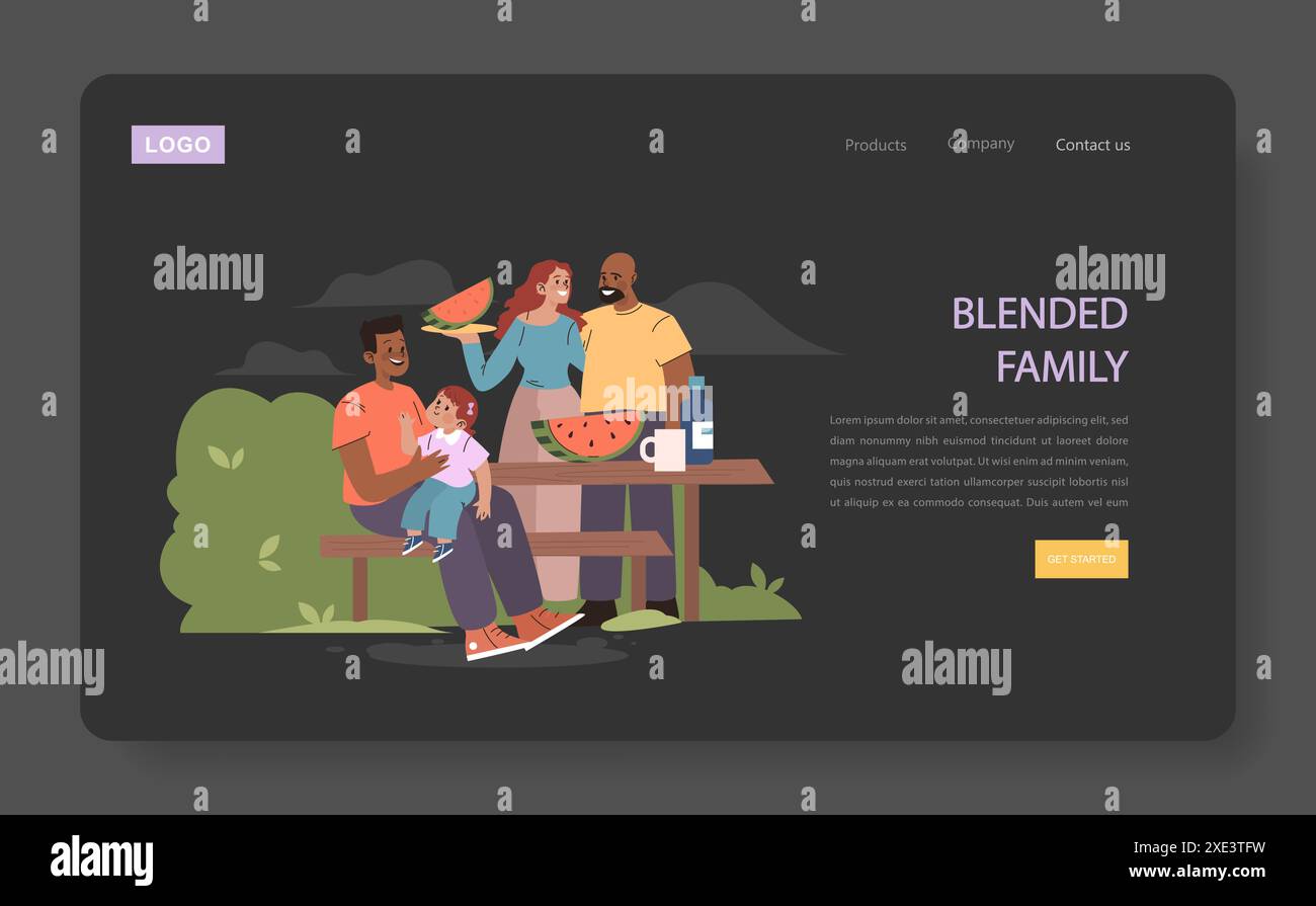 Blended Family concept. Harmonious picnic scene with diverse members ...