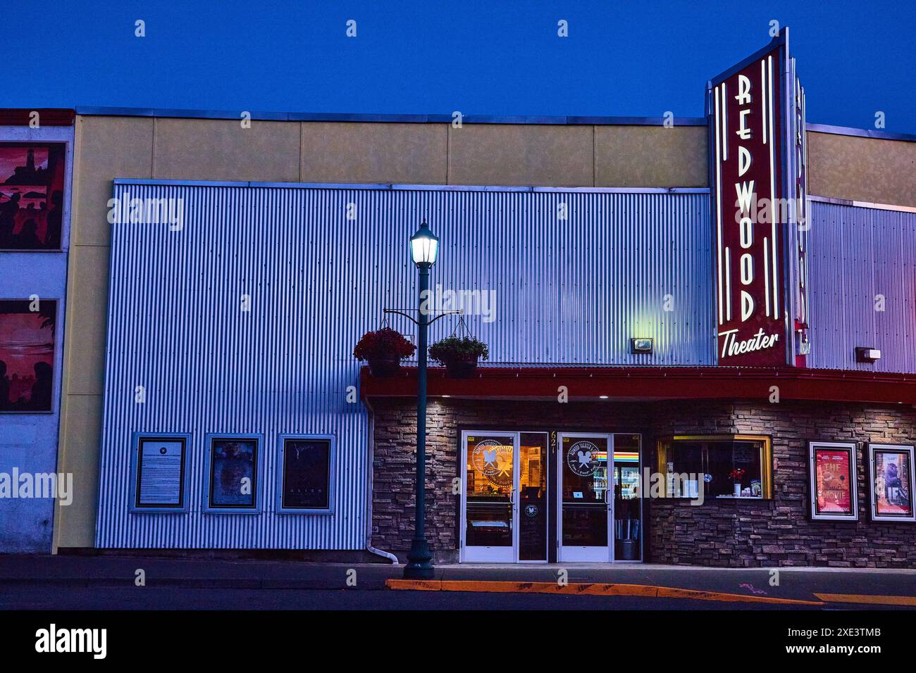 Redwood Theater Neon Sign and Entrance at Blue Hour Eye-Level ...