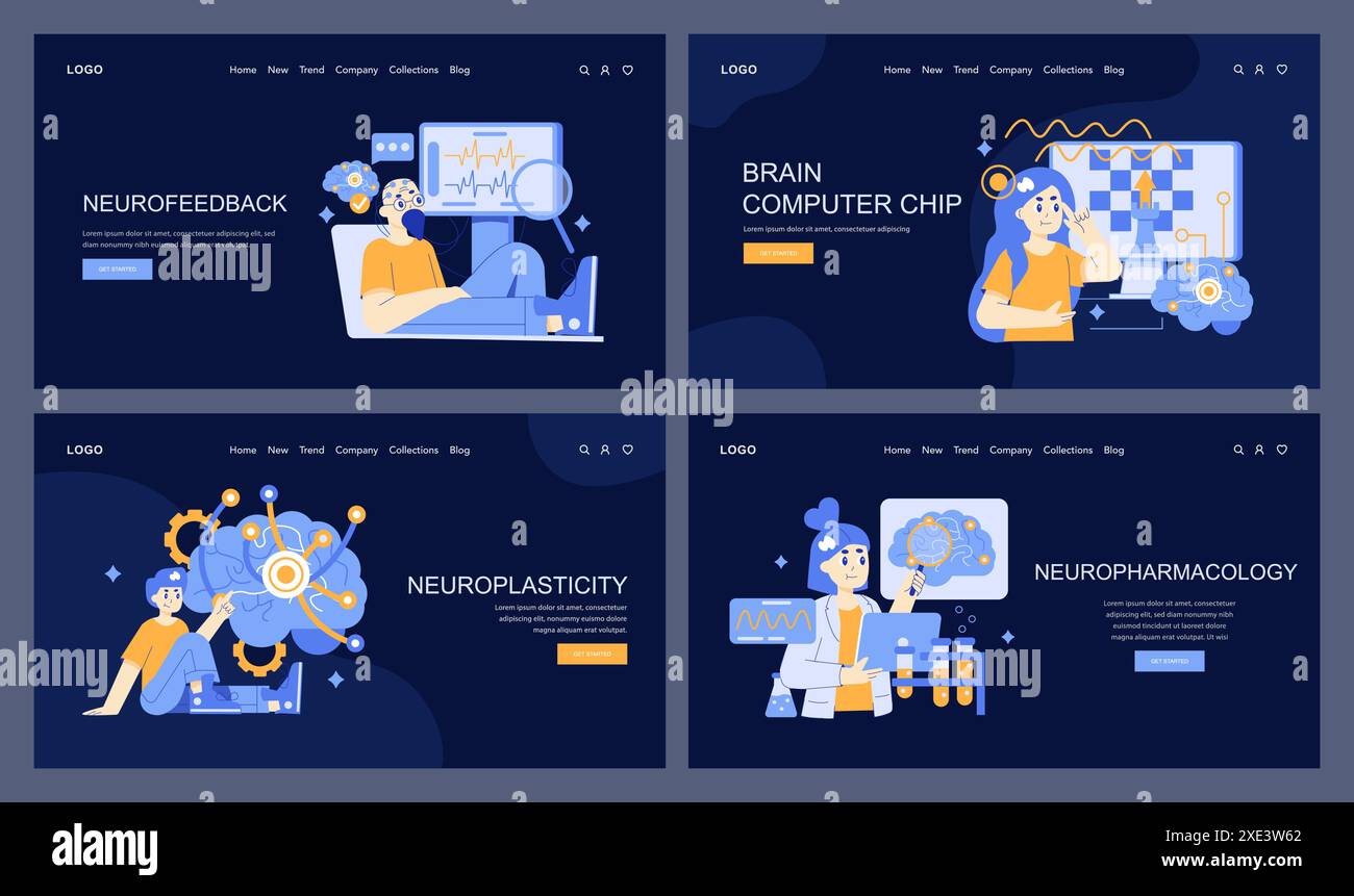 Neurotechnologies web banners set Demonstrating neurofeedback, brain ... Neurotechnologies web banners set Demonstrating neurofeedback, brain ...