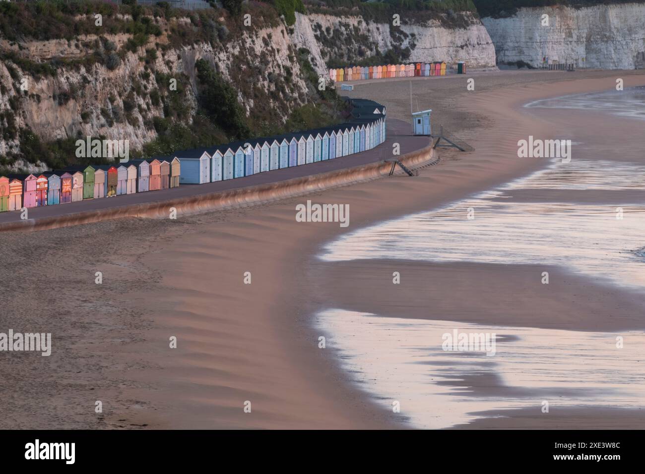 England, Kent, Broadstairs, Stone Bay, Beach Shoreline and Long Row of ...