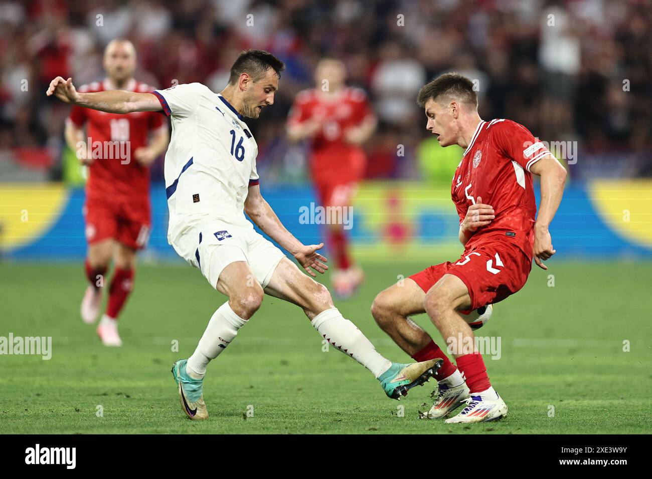 Srdan Mijailovic (Serbia)Joakim Maehle (Denmark) during the UEFA Euro ...