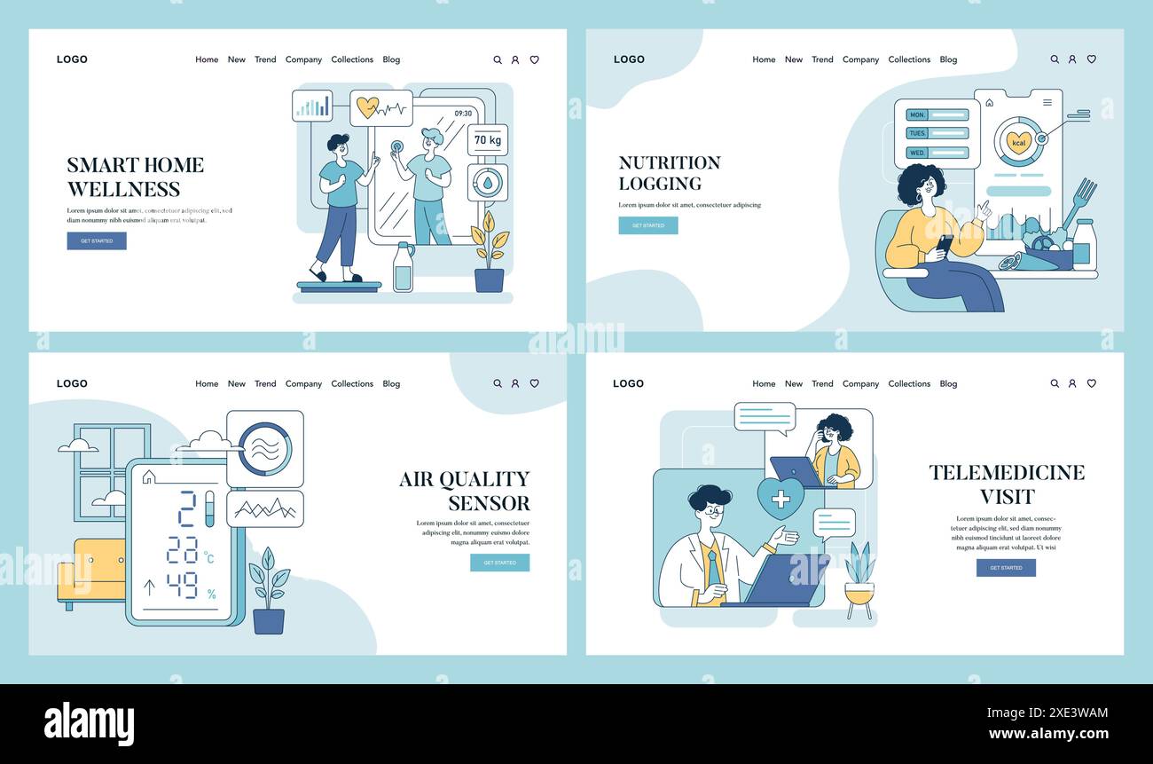 Wellness technology set. Digital health tools for sleep, fitness, and ...