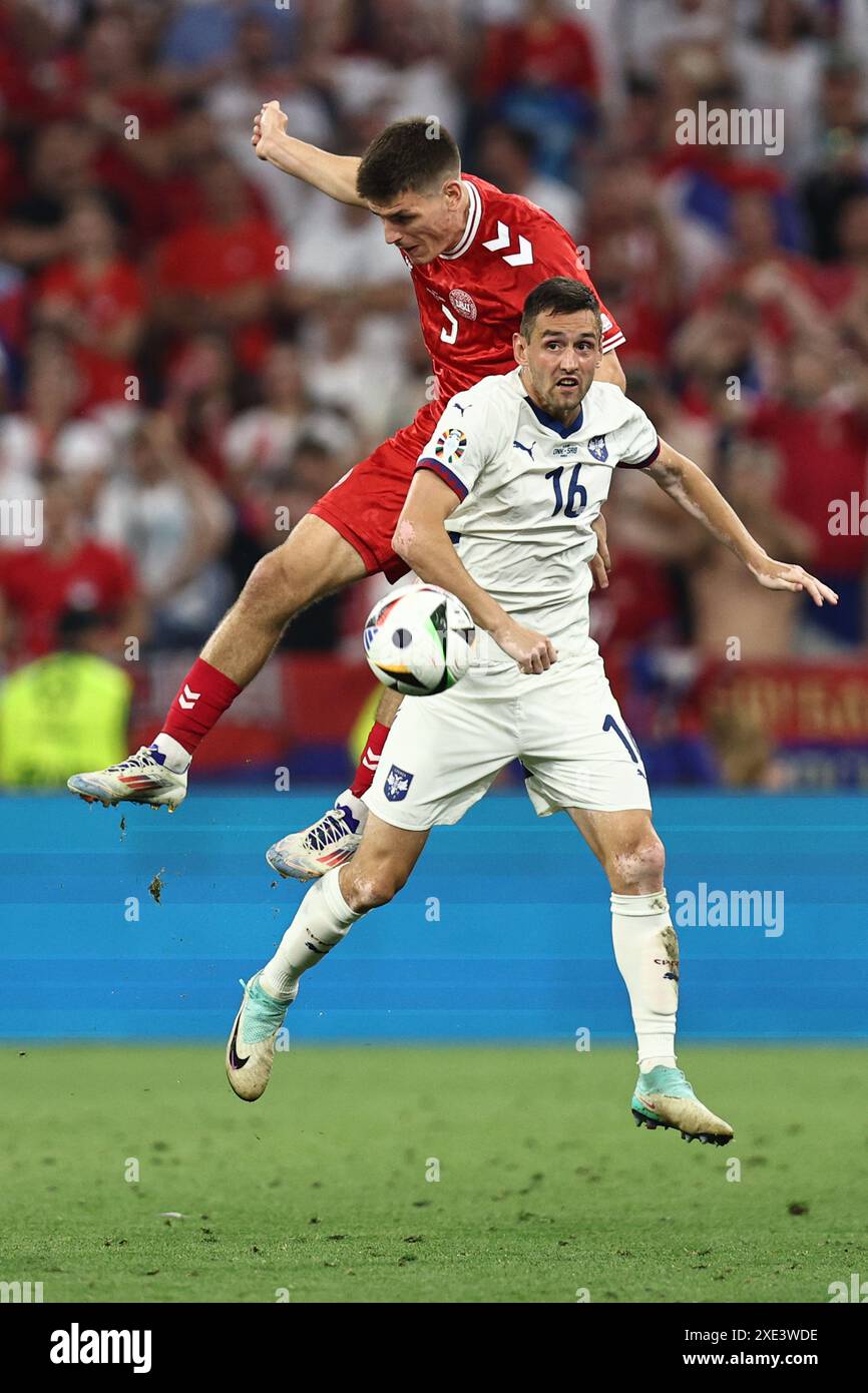 Srdan Mijailovic (Serbia)Joakim Maehle (Denmark) during the UEFA Euro ...