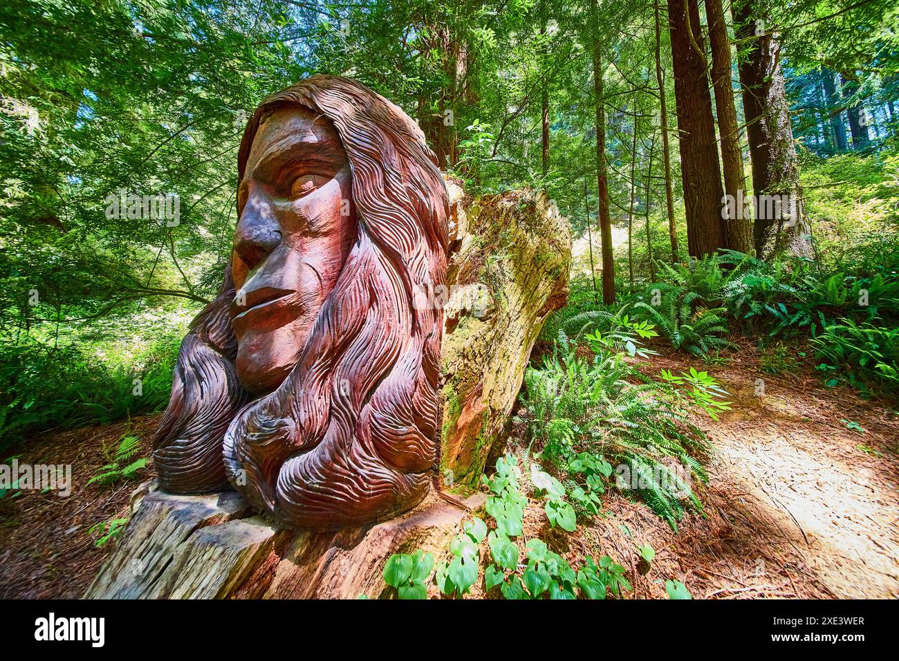 Wooden Face Sculpture in Forest at Eye Level Stock Photo - Alamy