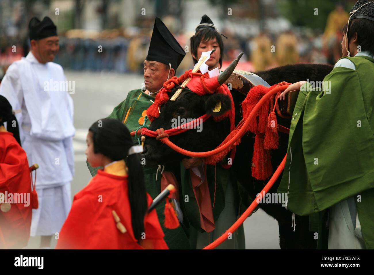 An ox drawning a car from the Toyotomi Hideyori procession at at Jidai ...