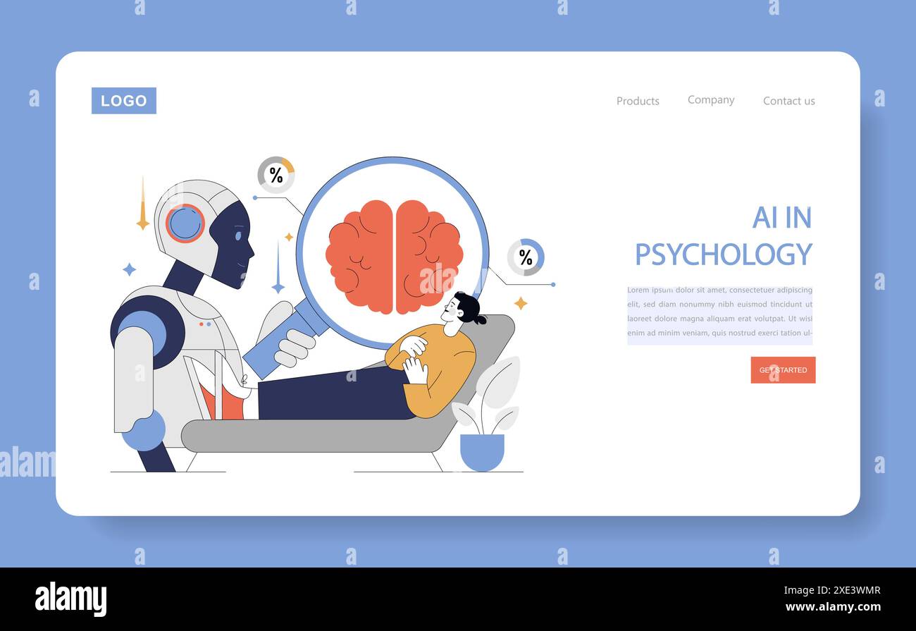 AI in Psychology concept. A robot analyzes a human's brain functions, representing the fusion of ...