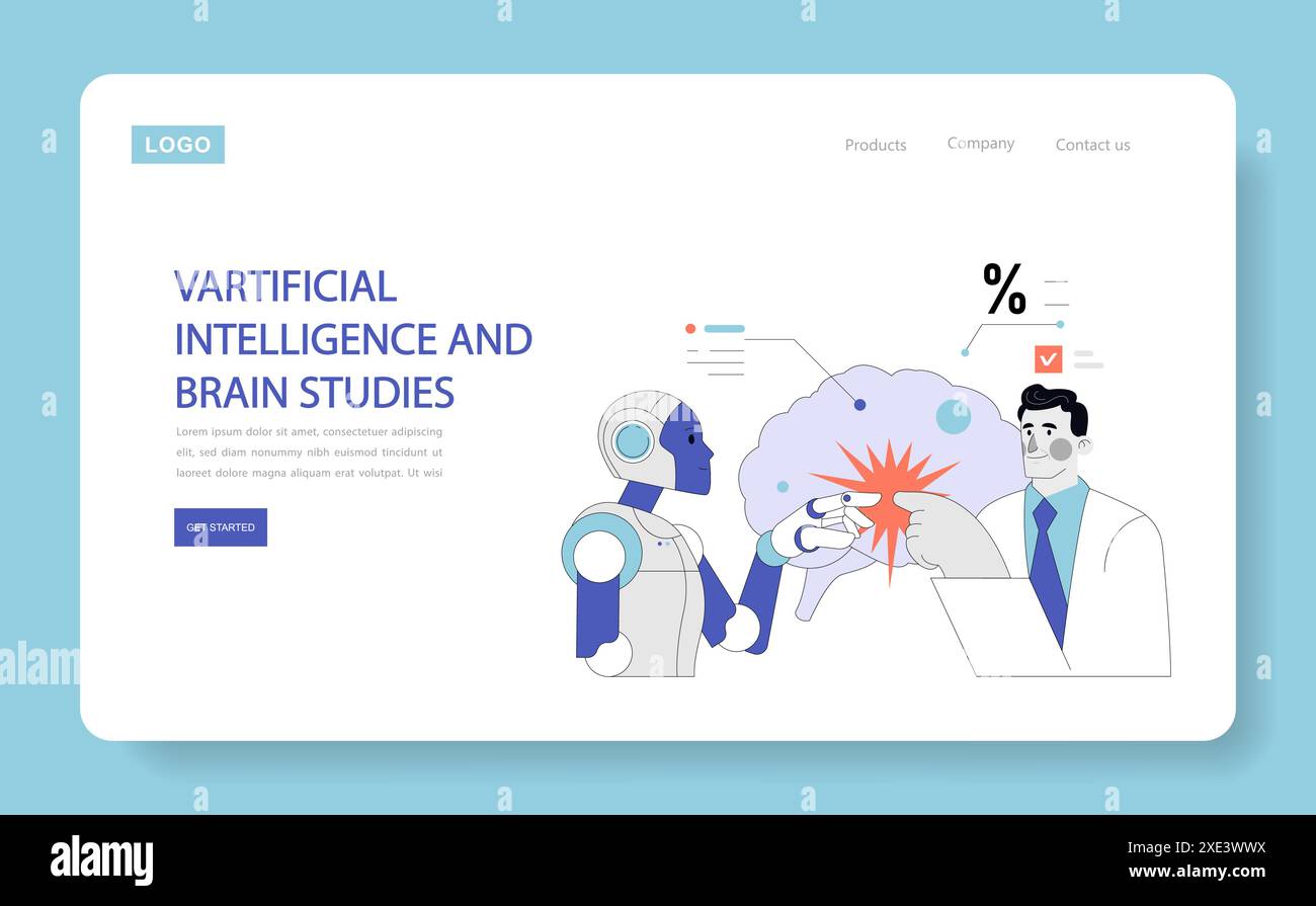 Neuroplasticity concept. An illustration of AI and a scientist studying a brain, signifying ...