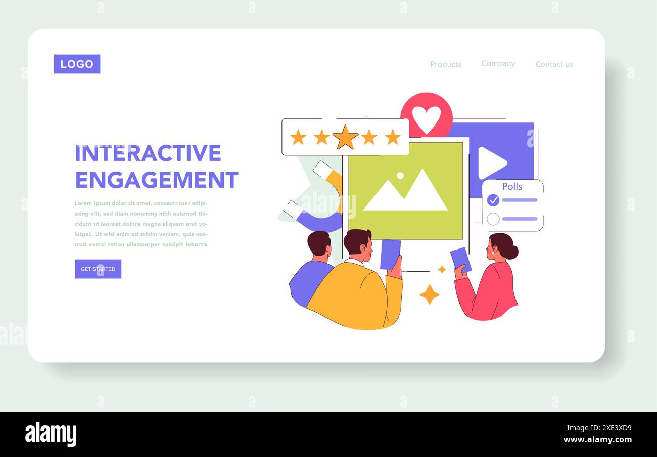Interactive Engagement concept. People engaging with online content through likes, stars, and ...