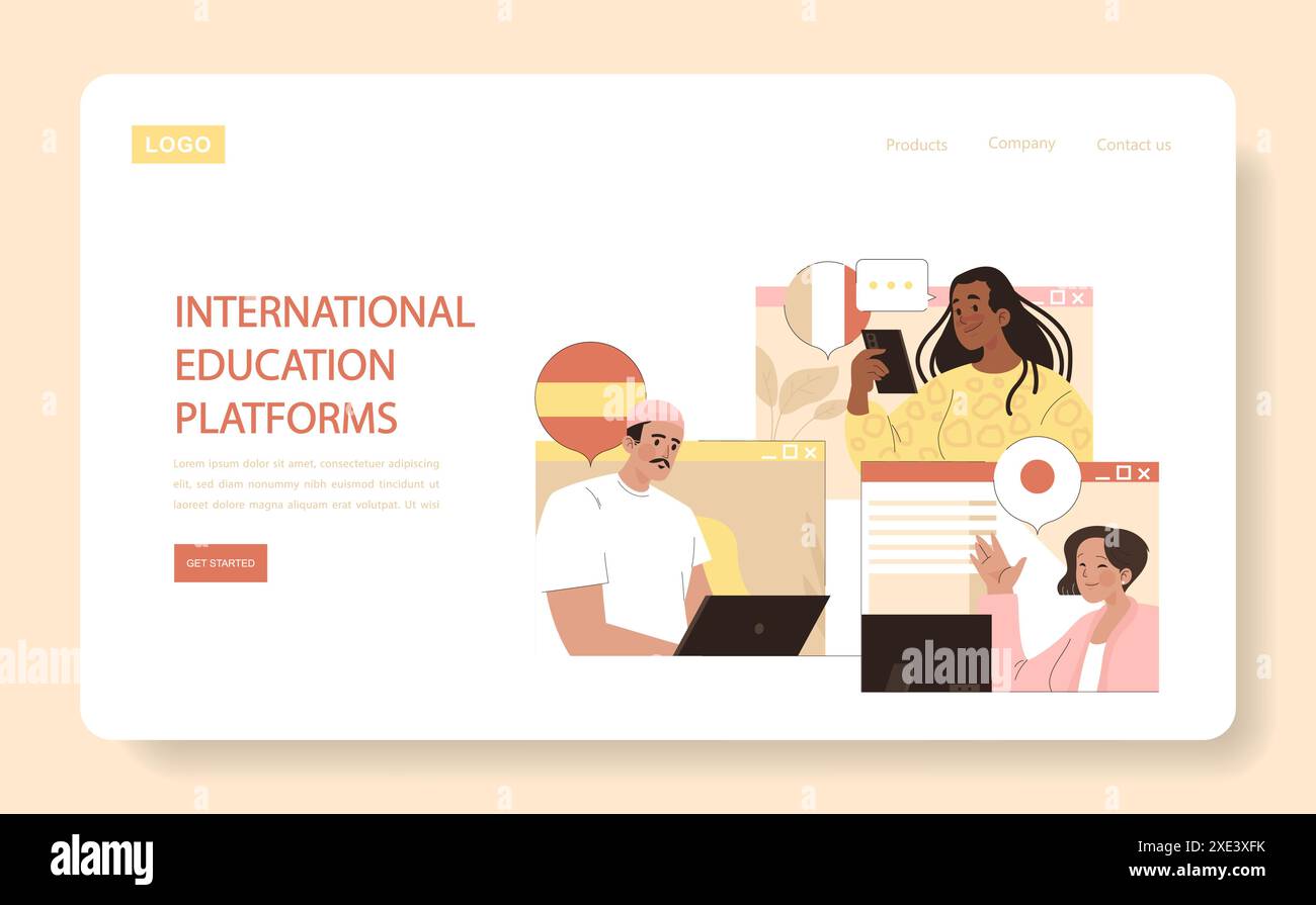 International Education Platforms concept. Diverse characters connect ... International Education Platforms concept. Diverse characters connect ...