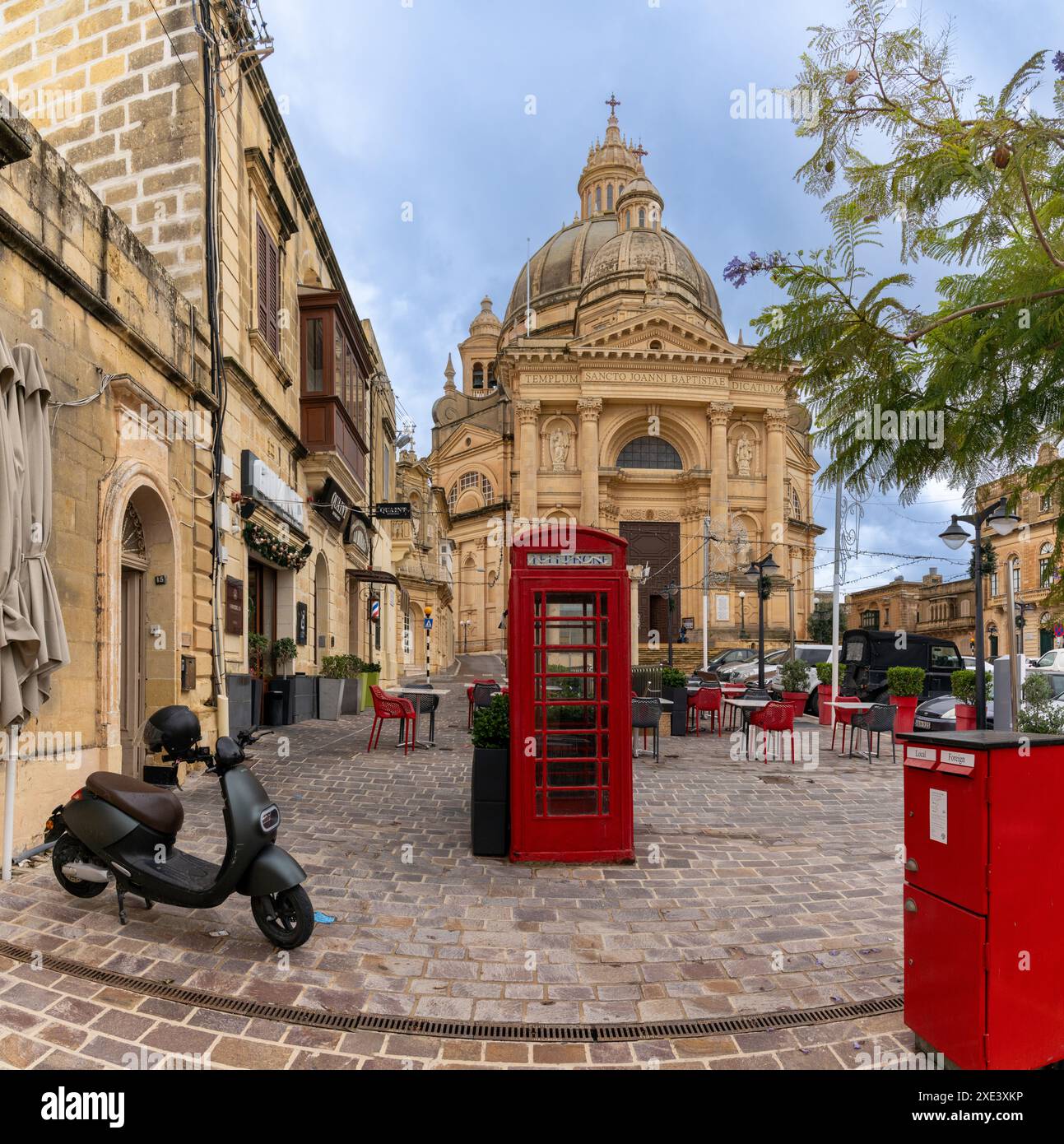 View of Saint John the Baptist Square and church in Xewkija on Gozo ...