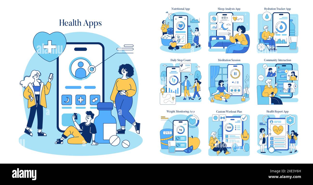 Health Apps concept. Monitoring wellness through mobile interfaces ...