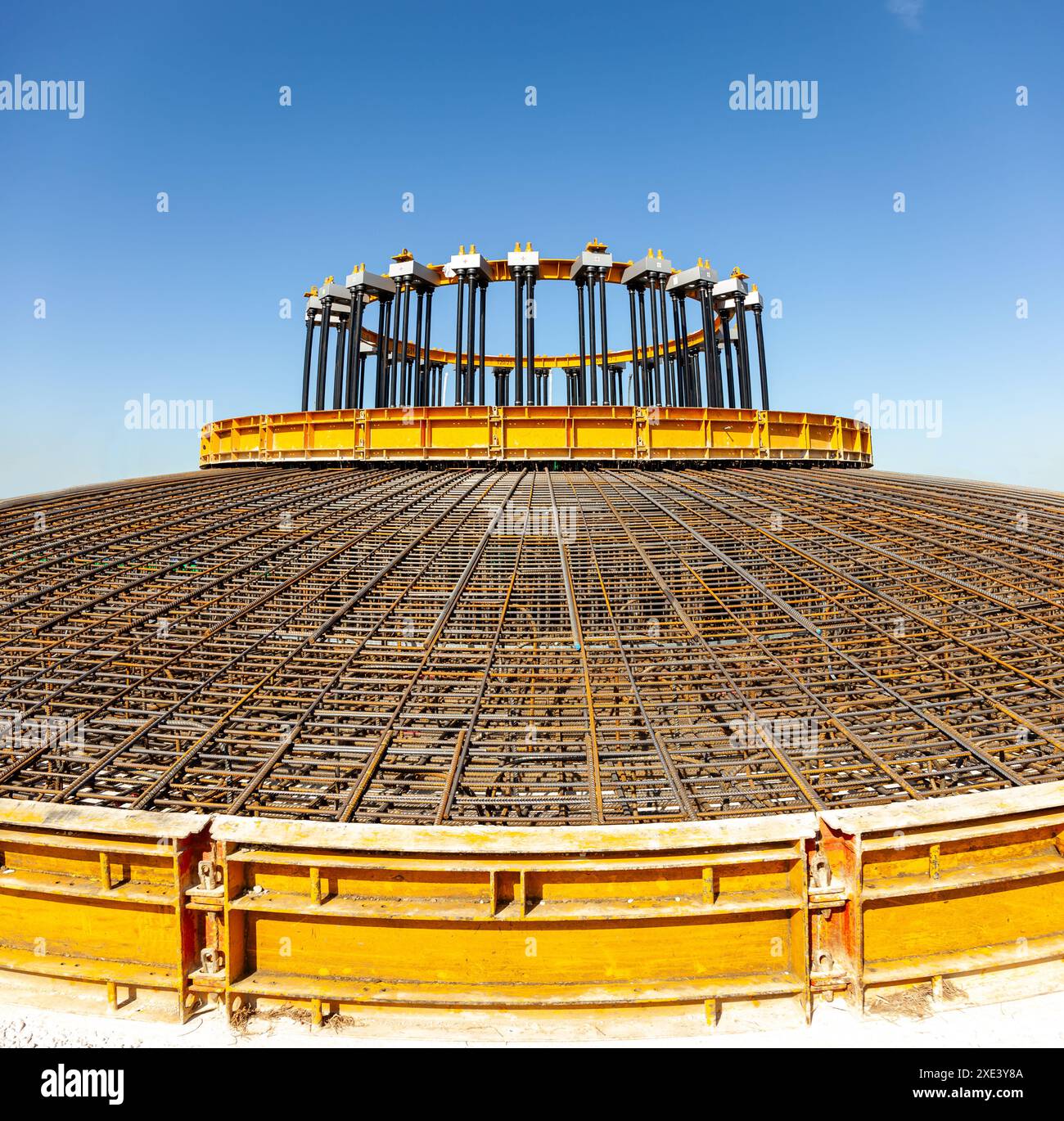 Close up of a Construction site of a wind turbine with concrete ...
