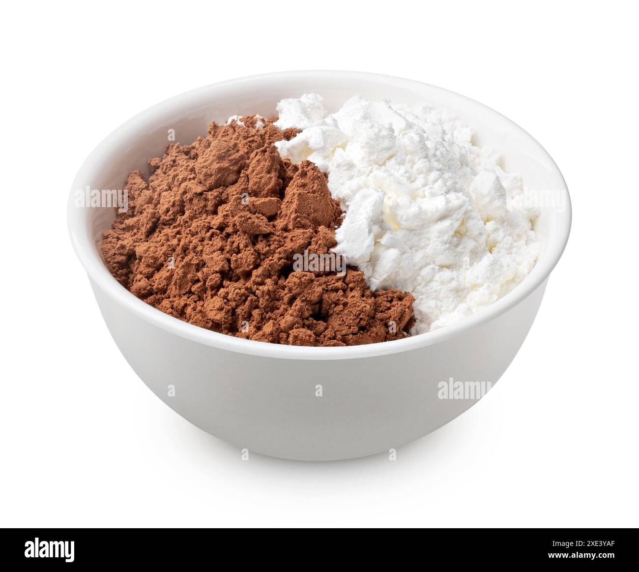 Flour and cocoa powder mix in bowl isolated on white background Stock ...
