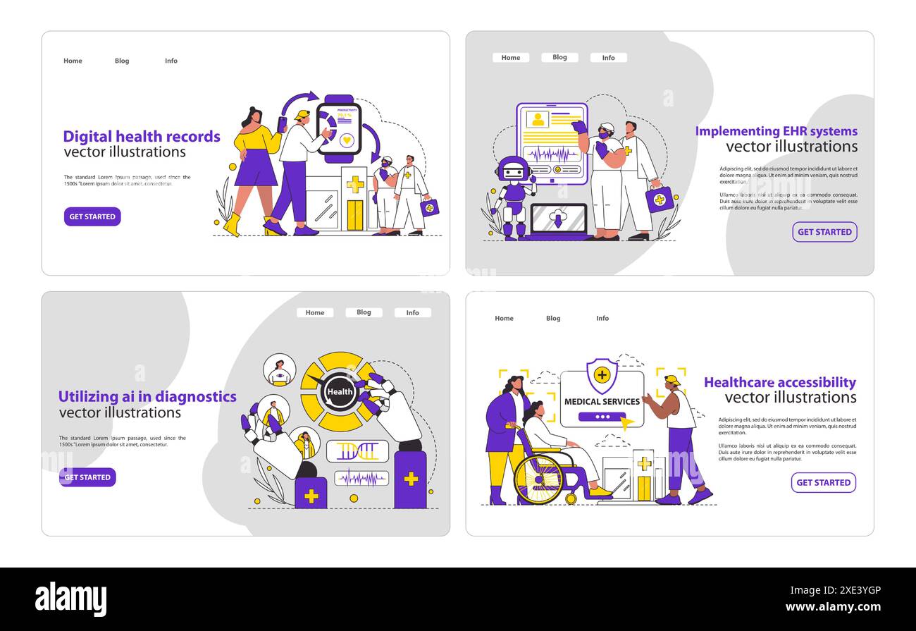 Digital health technology set. Medical professionals managing ...