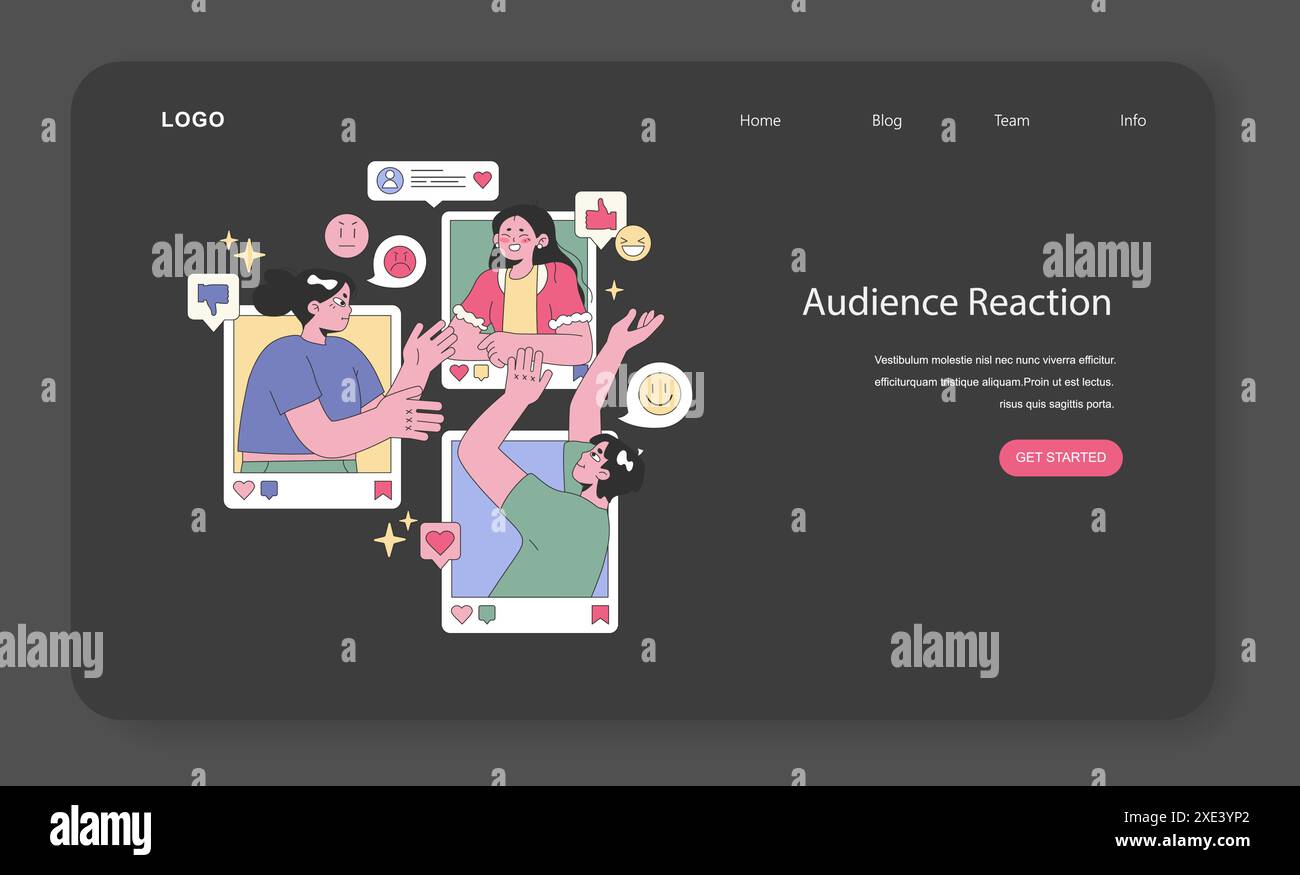 Social Influencers concept. Engaging with digital followers through likes and comments. Audience ...