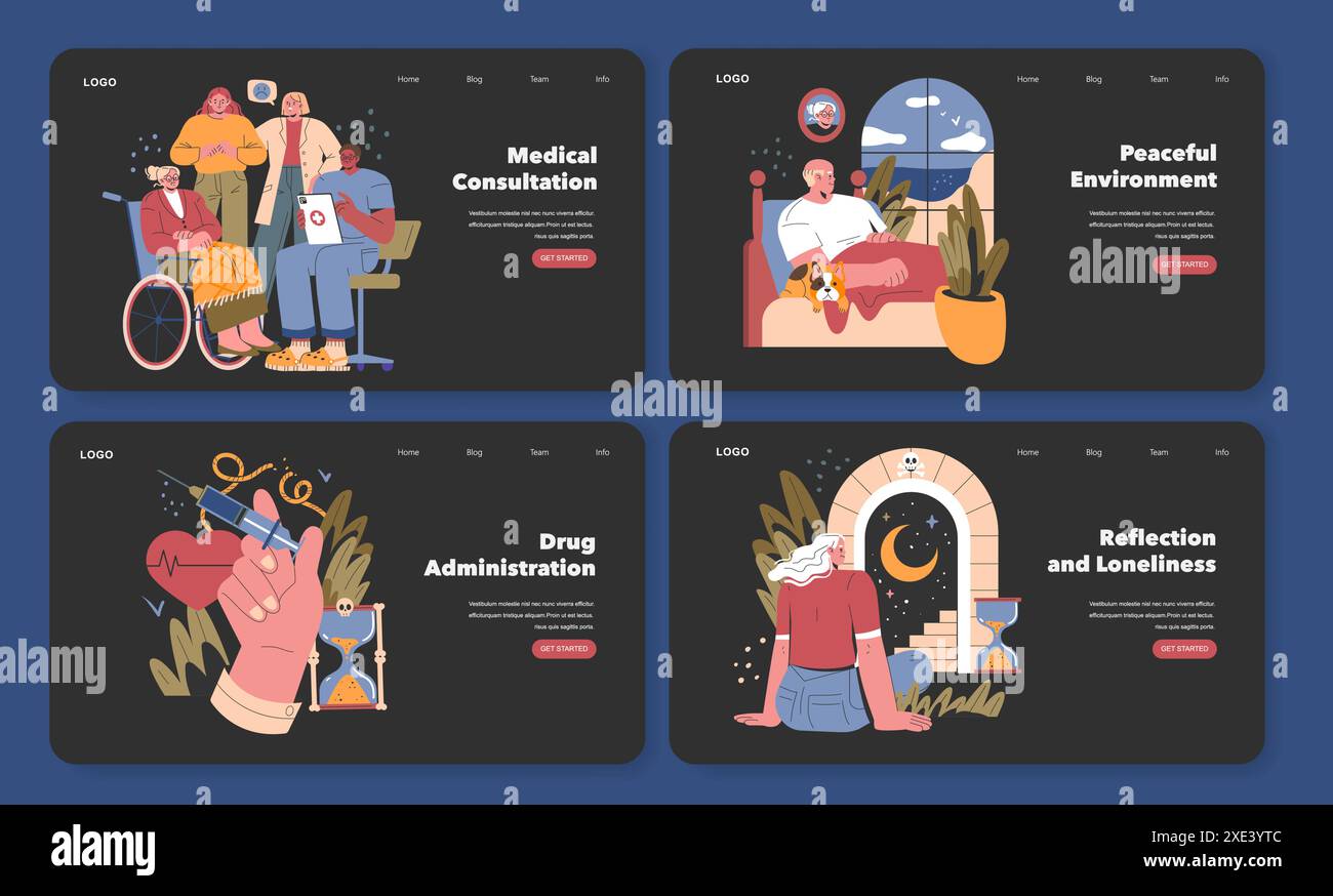 Euthanasia concept set. End-of-life choices in healthcare, peaceful ...