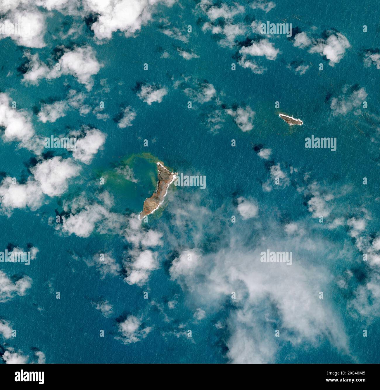 Satellite image of Hunga Tonga-Hunga Ha'apai volcano. These two little ...