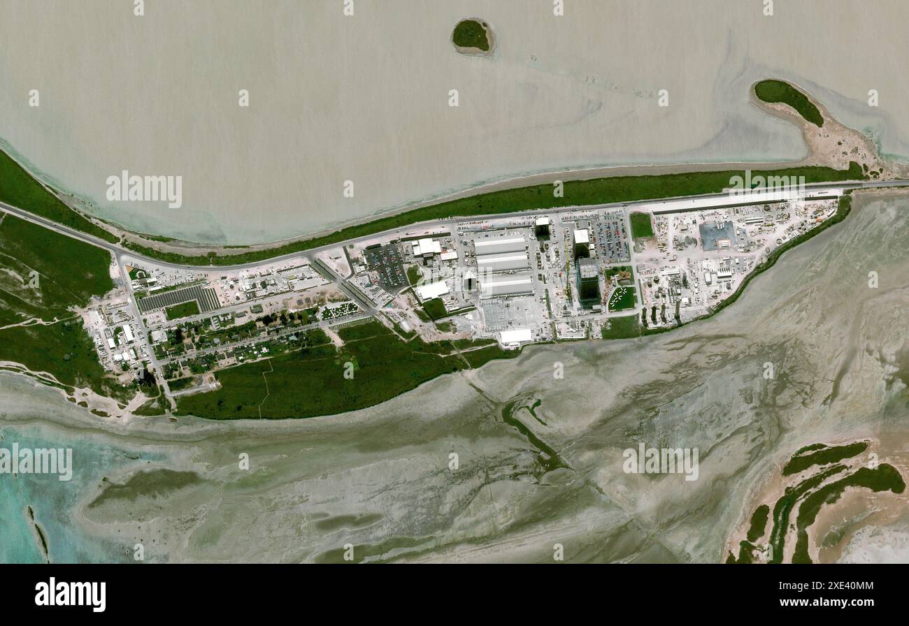 Satellite image of the SpaceX Starbase in Boca Chica, Texas, USA. Image ...