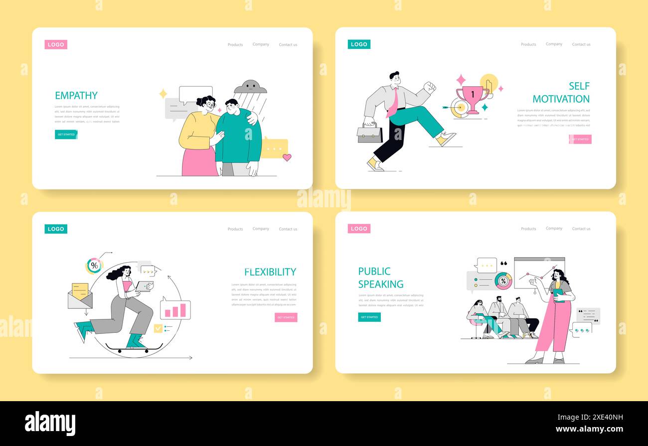 Soft Skills set. Illustrations showcasing empathy, self-motivation ...