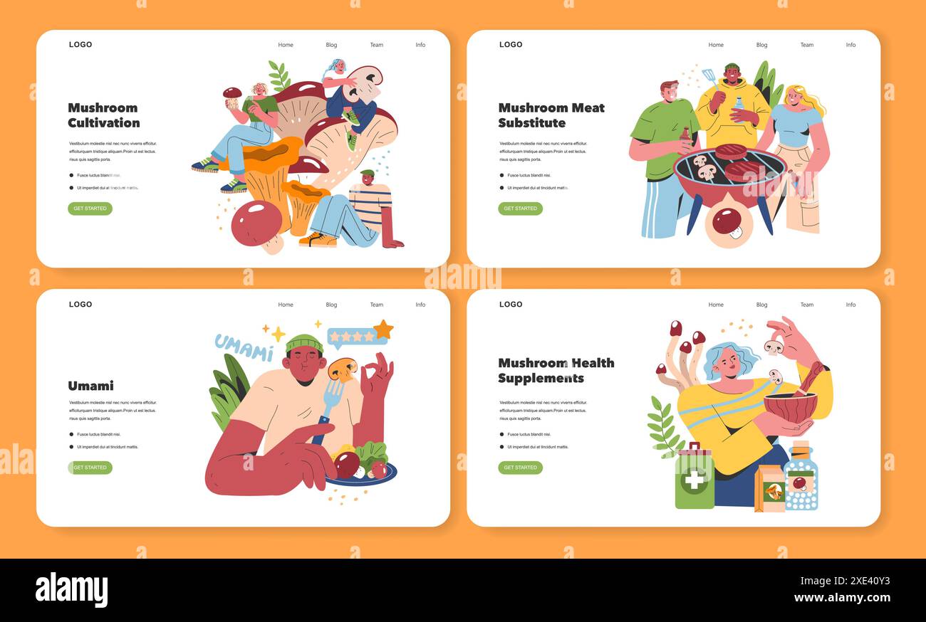 Mushroom Cultivation set. From farm to table, illustrating diverse uses ...