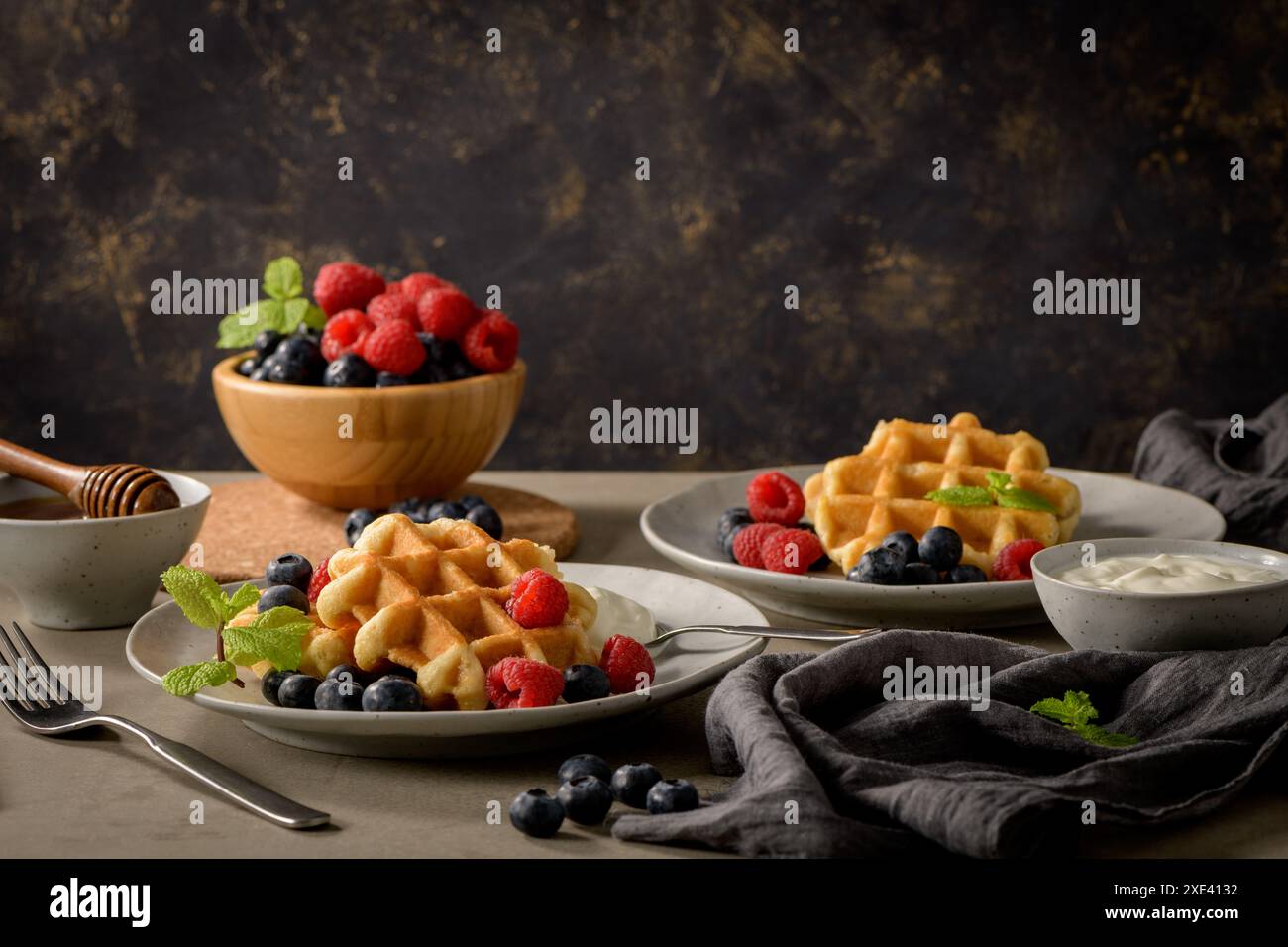 Sweet Homemade Berry Belgian Waffle Stock Photo - Alamy