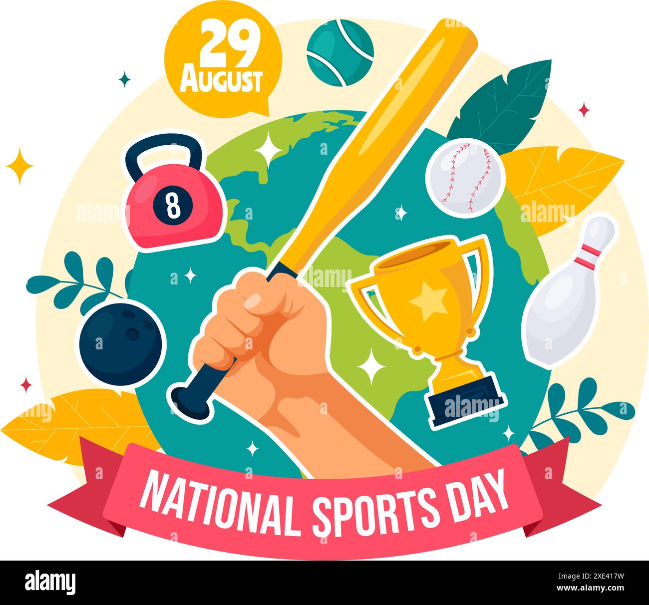 National Sports Day Vector Illustration featuring Athletes from Various ...