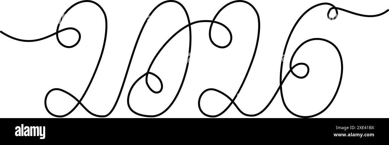 2026 Hand lettering New Year date with continuous line. Christmas or ...