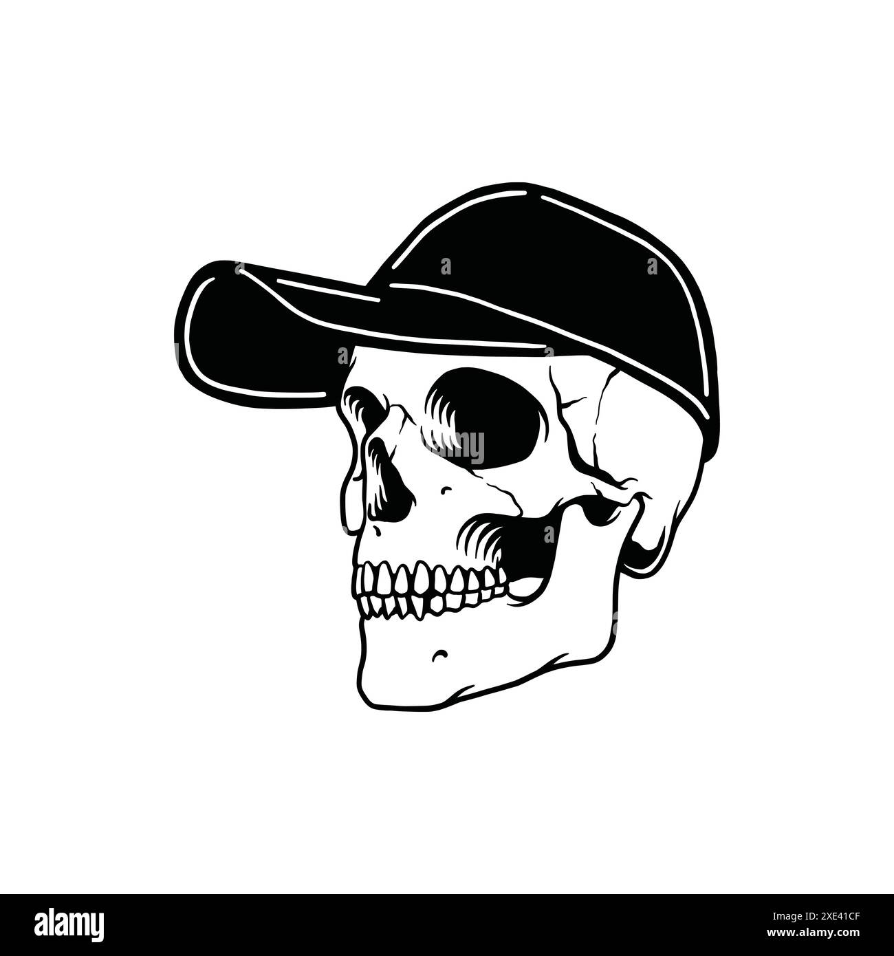 Skull In Baseball Cap Illustration Skull Wearing Hat Vector Isolated On White Background Stock
